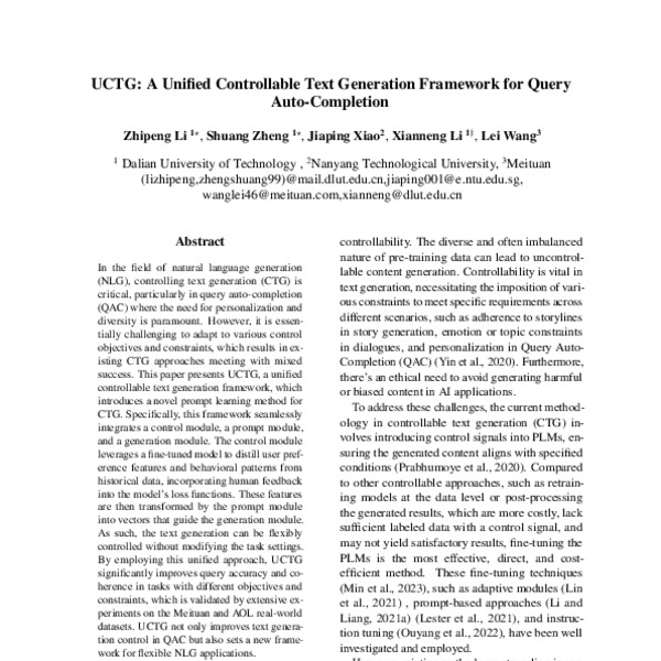 UCTG: A Unified Controllable Text Generation Framework for Query Auto-Completion - ACL Anthology
