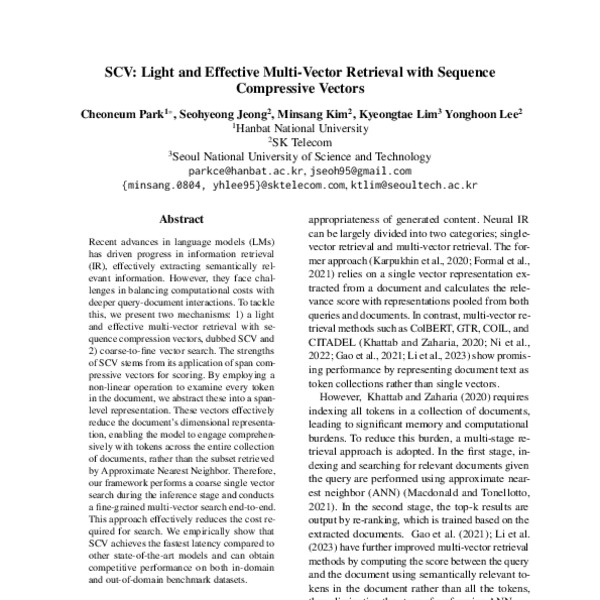 SCV: Light and Effective Multi-Vector Retrieval with Sequence Compressive Vectors - ACL Anthology