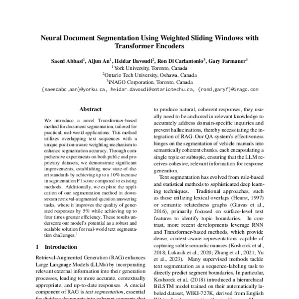 Neural Document Segmentation Using Weighted Sliding Windows with Transformer Encoders - ACL ...