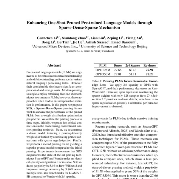 Enhancing One-Shot Pruned Pre-trained Language Models through Sparse-Dense-Sparse Mechanism ...