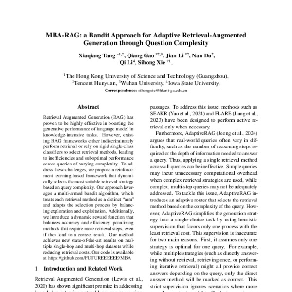 MBA-RAG: a Bandit Approach for Adaptive Retrieval-Augmented Generation through Question ...