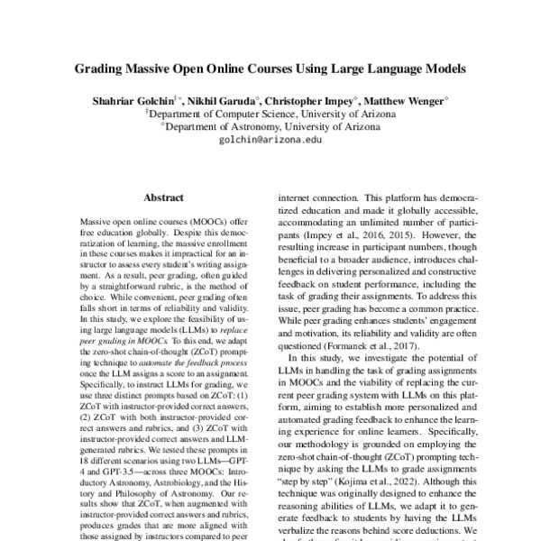 Grading Massive Open Online Courses Using Large Language Models - ACL ...