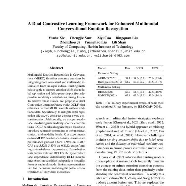A Dual Contrastive Learning Framework for Enhanced Multimodal Conversational Emotion Recognition ...