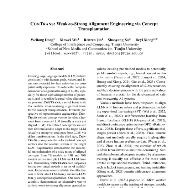 CONTRANS: Weak-to-Strong Alignment Engineering via Concept ...