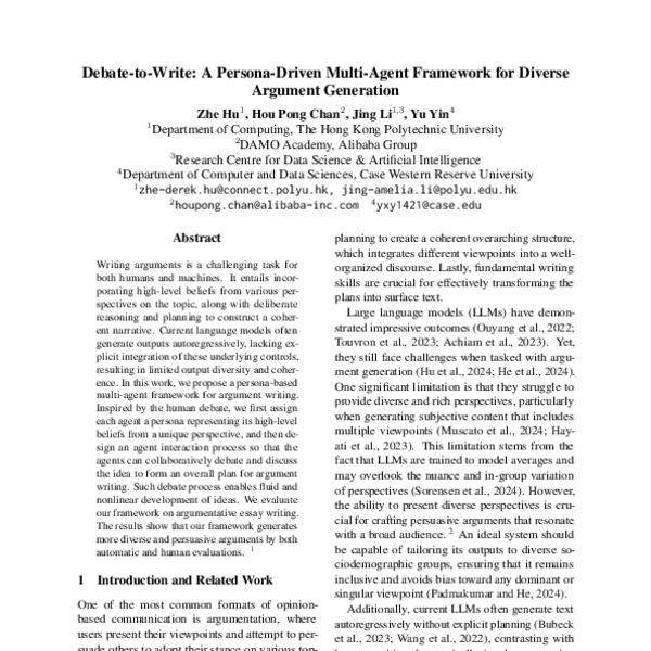 Debate-to-Write: A Persona-Driven Multi-Agent Framework for Diverse ...