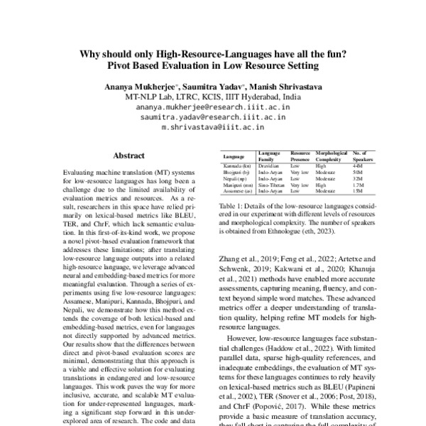 Why should only High-Resource-Languages have all the fun? Pivot Based ...