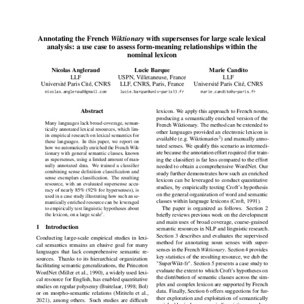Annotating the French Wiktionary with supersenses for large scale ...