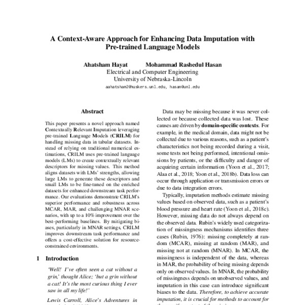 A Context Aware Approach For Enhancing Data Imputation With Pre Trained Language Models Acl