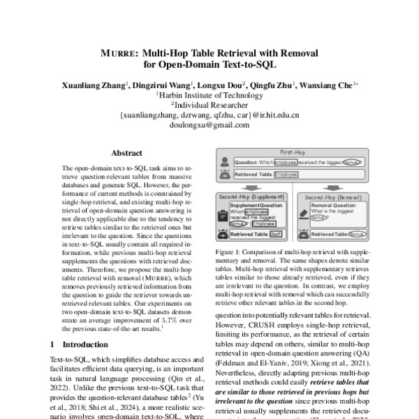 MURRE: Multi-Hop Table Retrieval with Removal for Open-Domain Text-to-SQL - ACL Anthology