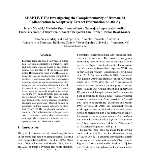 ADAPTIVE IE: Investigating the Complementarity of Human-AI ...