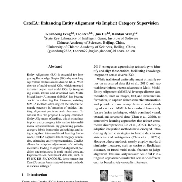 CateEA: Enhancing Entity Alignment via Implicit Category Supervision - ACL Anthology