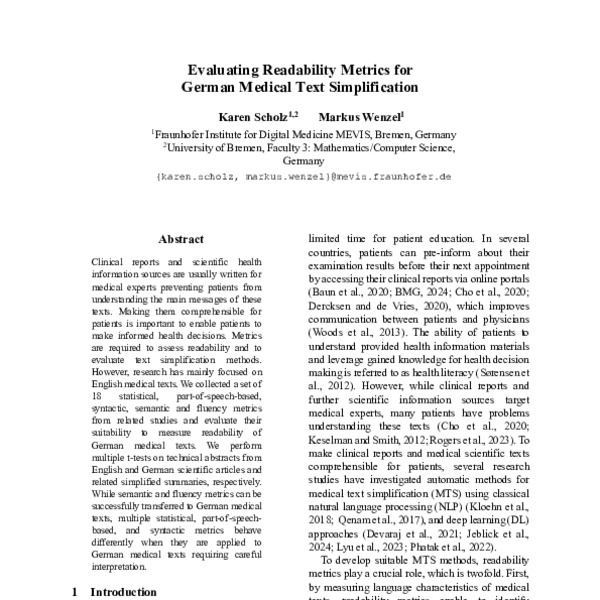 Evaluating Readability Metrics for German Medical Text Simplification ...