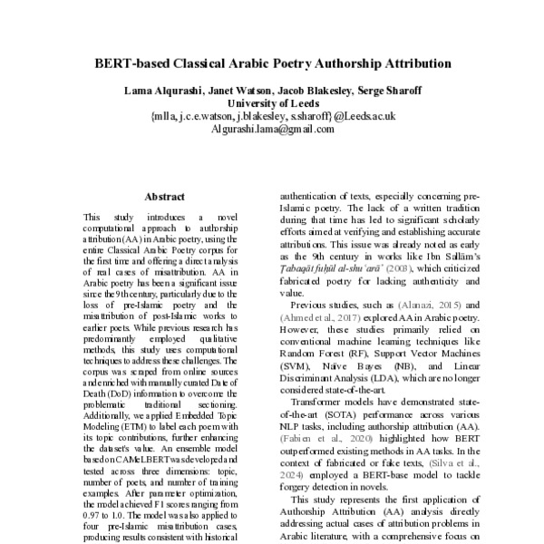 BERT-based Classical Arabic Poetry Authorship Attribution - ACL Anthology