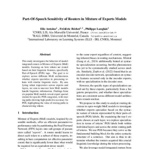 Part-Of-Speech Sensitivity of Routers in Mixture of Experts Models - ACL Anthology