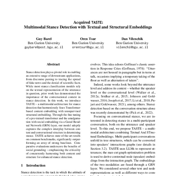 Acquired TASTE: Multimodal Stance Detection with Textual and Structural ...