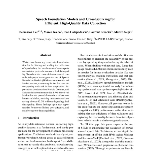 Speech Foundation Models and Crowdsourcing for Efficient, High-Quality ...