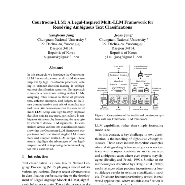 Courtroom-LLM: A Legal-Inspired Multi-LLM Framework for Resolving Ambiguous Text Classifications ...
