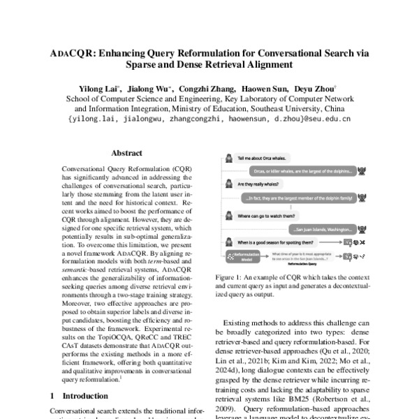 AdaCQR: Enhancing Query Reformulation for Conversational Search via Sparse and Dense Retrieval ...