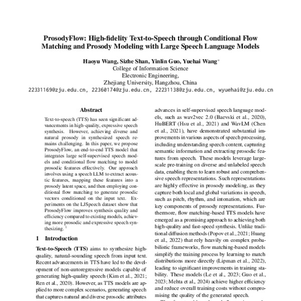 Prosodyflow High Fidelity Text To Speech Through Conditional Flow Matching And Prosody Modeling