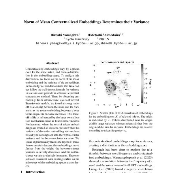 Norm of Mean Contextualized Embeddings Determines their Variance - ACL Anthology