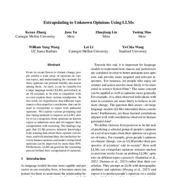 Extrapolating to Unknown Opinions Using LLMs - ACL Anthology