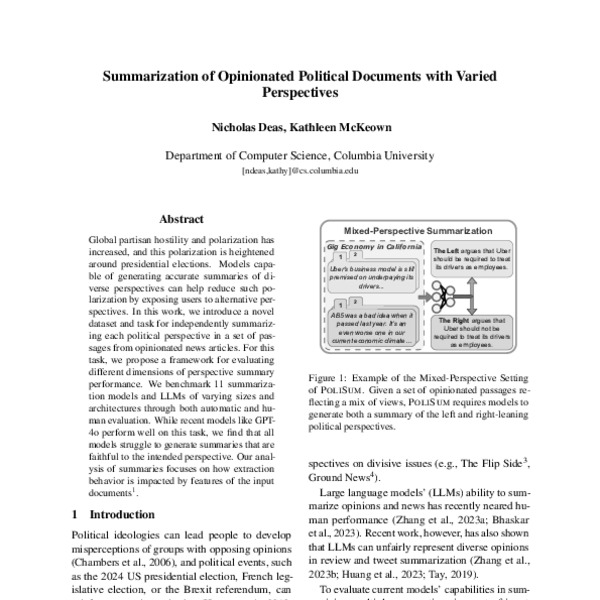 Summarization of Opinionated Political Documents with Varied ...