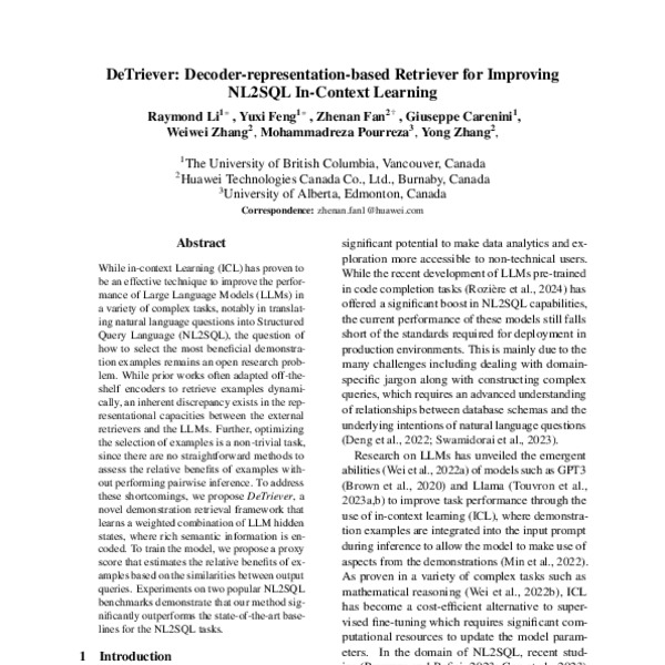 DeTriever: Decoder-representation-based Retriever for Improving NL2SQL In-Context Learning - ACL ...