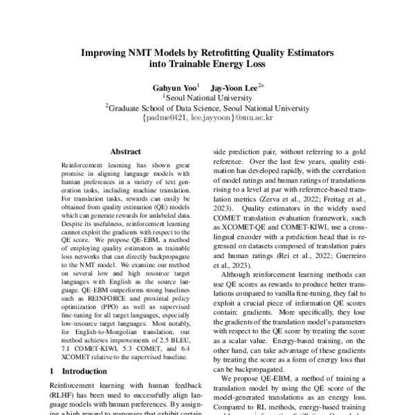 Improving NMT Models by Retrofitting Quality Estimators into Trainable ...