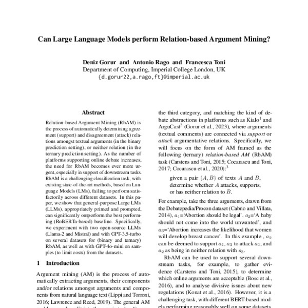 Can Large Language Models perform Relation-based Argument Mining? - ACL Anthology