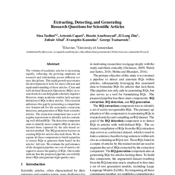 Extracting, Detecting, and Generating Research Questions for Scientific ...