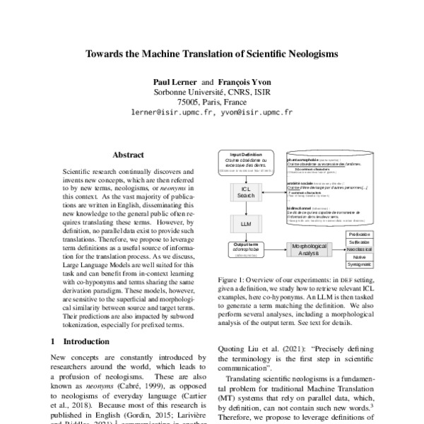 Towards the Machine Translation of Scientific Neologisms - ACL Anthology