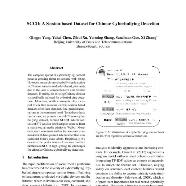Sccd A Session Based Dataset For Chinese Cyberbullying Detection Acl