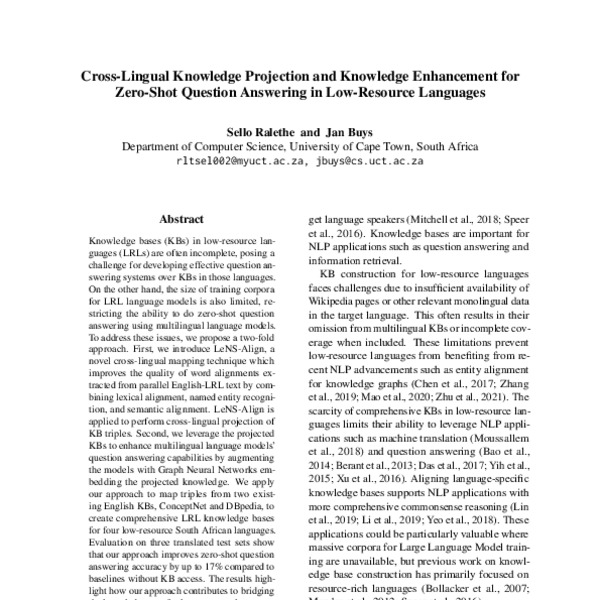 Cross-Lingual Knowledge Projection and Knowledge Enhancement for Zero-Shot Question Answering in ...