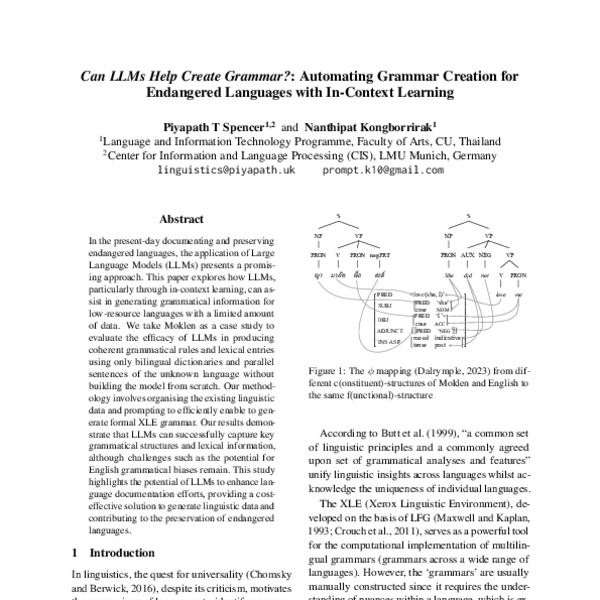 Can LLMs Help Create Grammar?: Automating Grammar Creation for Endangered Languages with In ...