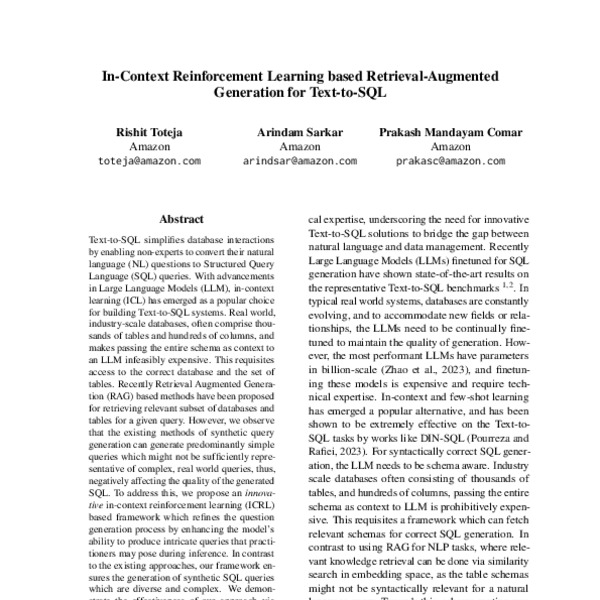 In-Context Reinforcement Learning with Retrieval-Augmented Generation for Text-to-SQL - ACL ...