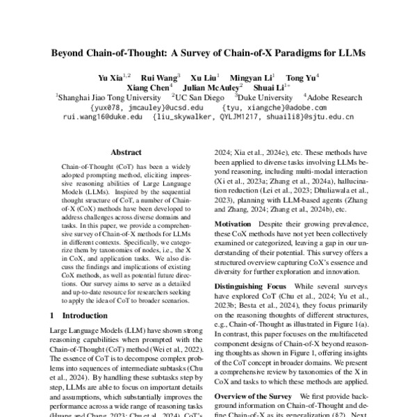 Beyond Chain-of-Thought: A Survey of Chain-of-X Paradigms for LLMs - ACL Anthology