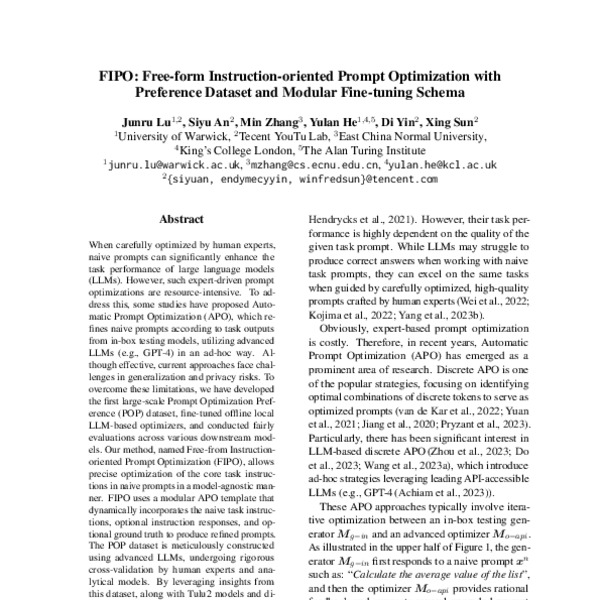 FIPO: Free-form Instruction-oriented Prompt Optimization with Preference Dataset and Modular ...