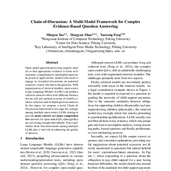 Chain-of-Discussion: A Multi-Model Framework for Complex Evidence-Based ...