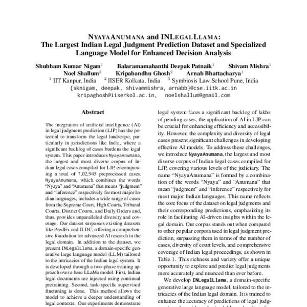 NyayaAnumana and INLegalLlama: The Largest Indian Legal Judgment Prediction Dataset and ...