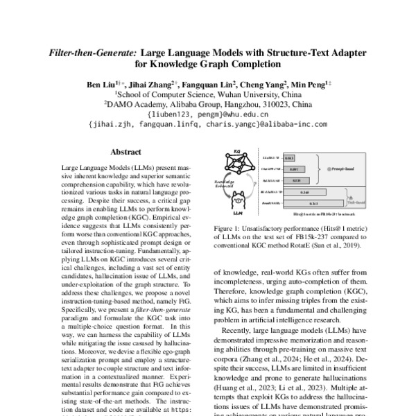 Filter-then-Generate: Large Language Models with Structure-Text Adapter for Knowledge Graph ...