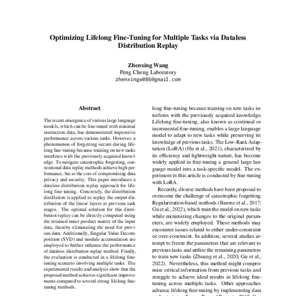 Optimizing Lifelong Fine-Tuning for Multiple Tasks via Dataless ...