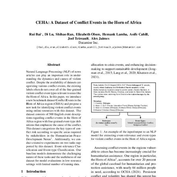 CEHA: A Dataset of Conflict Events in the Horn of Africa - ACL Anthology