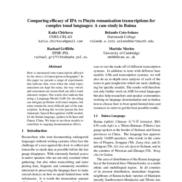 Comparing efficacy of IPA vs Pinyin romanisation transcriptions for ...