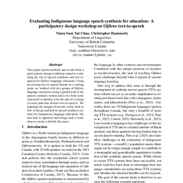 Evaluating Indigenous language speech synthesis for education: A ...