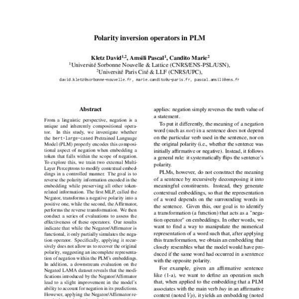 Polarity inversion operators in PLM - ACL Anthology