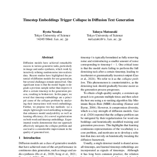 Timestep Embeddings Trigger Collapse in Diffusion Text Generation - ACL Anthology