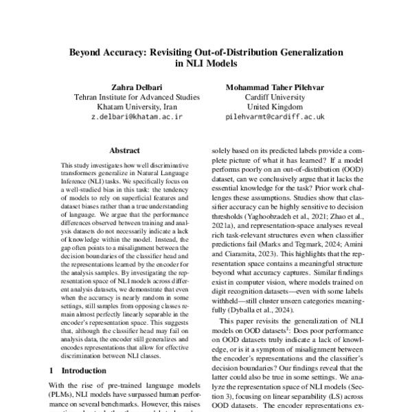 Beyond Accuracy: Revisiting Out-of-Distribution Generalization in NLI Models - ACL Anthology
