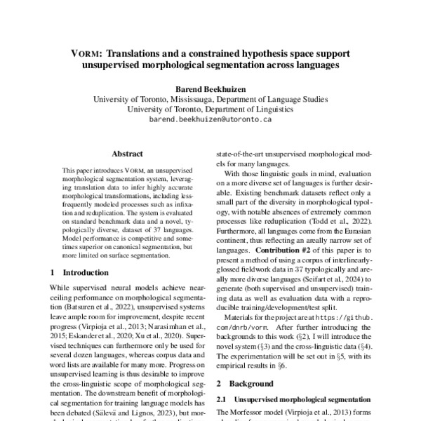 Vorm: Translations and a constrained hypothesis space support ...
