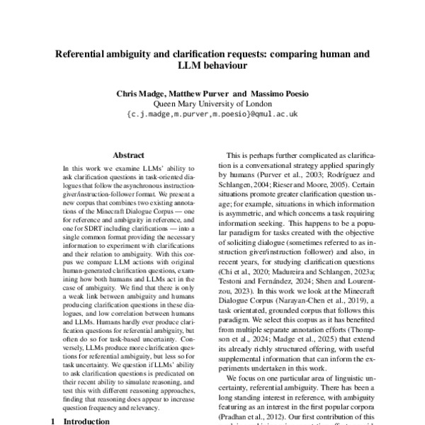 Referential ambiguity and clarification requests: comparing human and ...