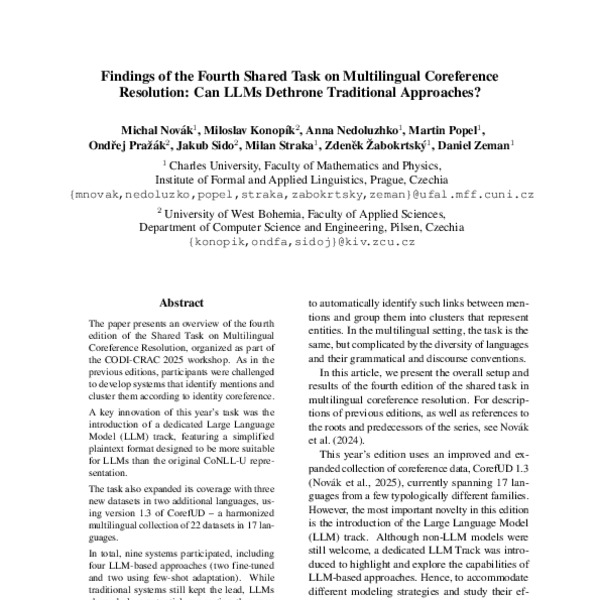 Findings of the Fourth Shared Task on Multilingual Coreference ...